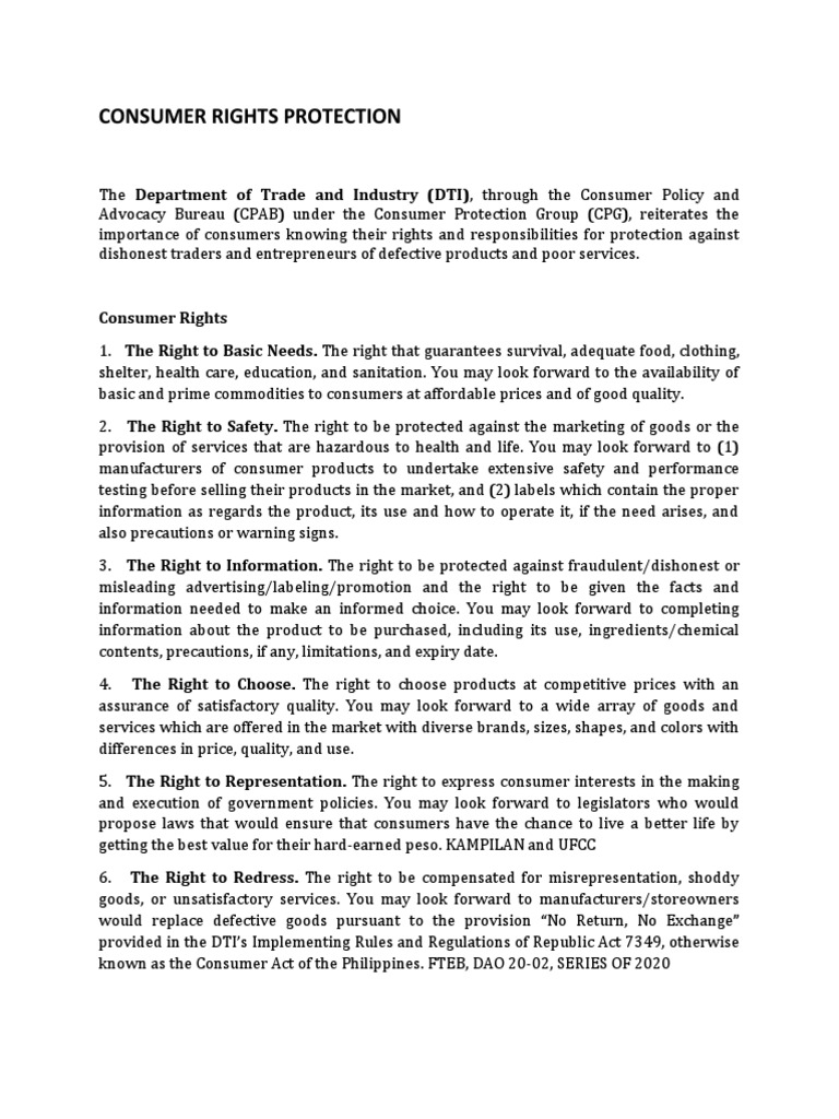 Consumer-Rights-Protection | PDF | Consumer Protection | Product Liability