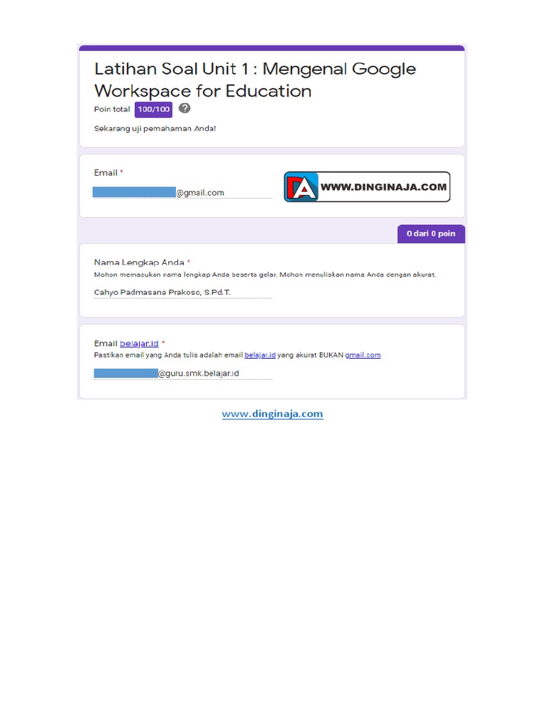 Latihan Soal Unit 1 - Mengenal Google Workspace For Education (Cahyo) | PDF
