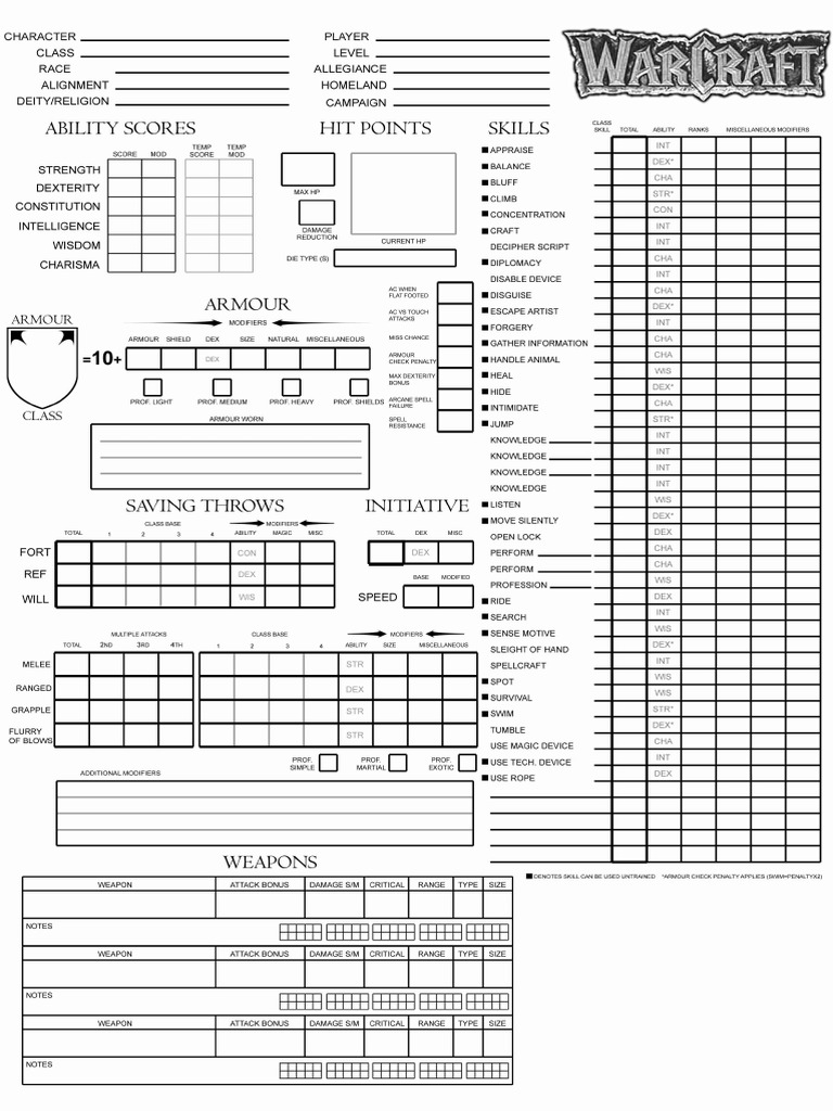 Warcraft RPG - Character Sheet | PDF