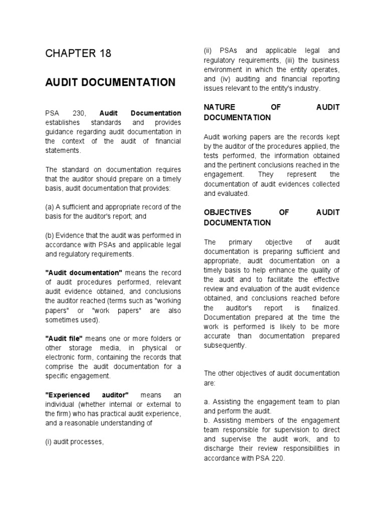 CH 18 Audit Documentation | PDF | Audit | Accounting