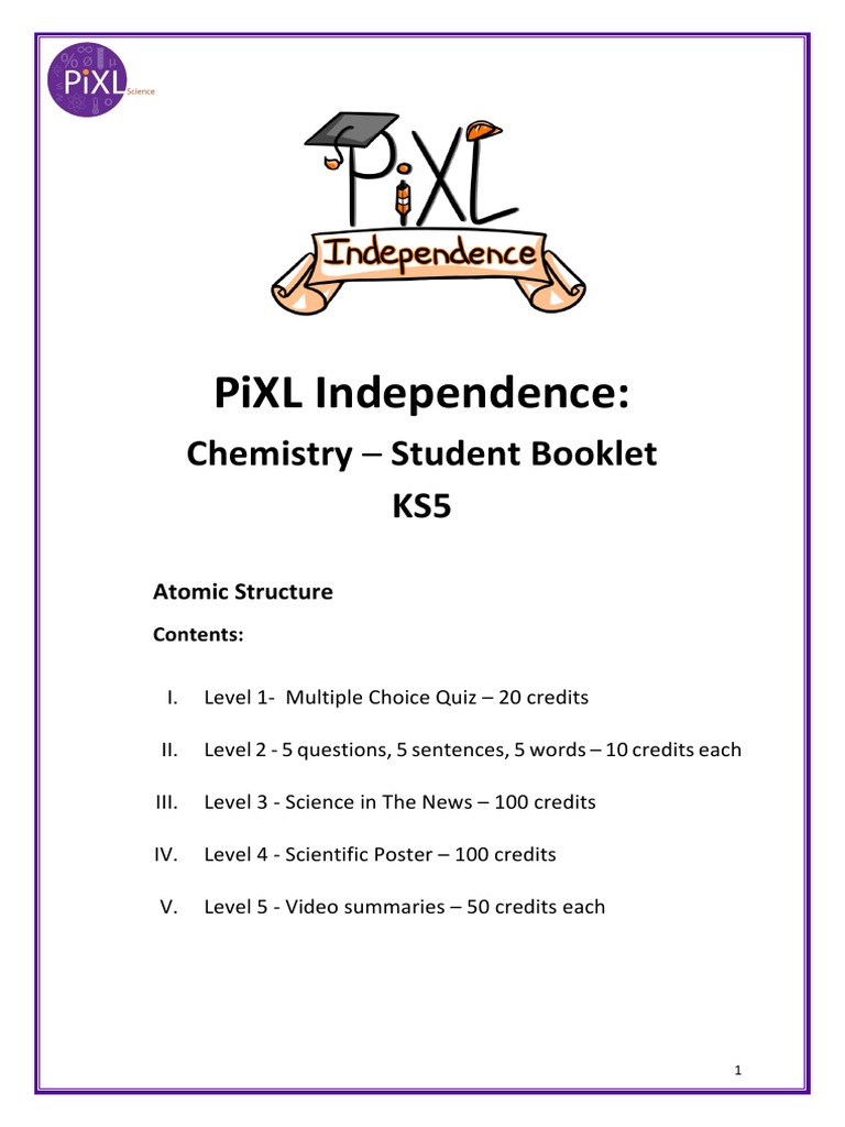 Pixl Independence:: Chemistry - Student Booklet Ks5 | PDF | Atoms ...
