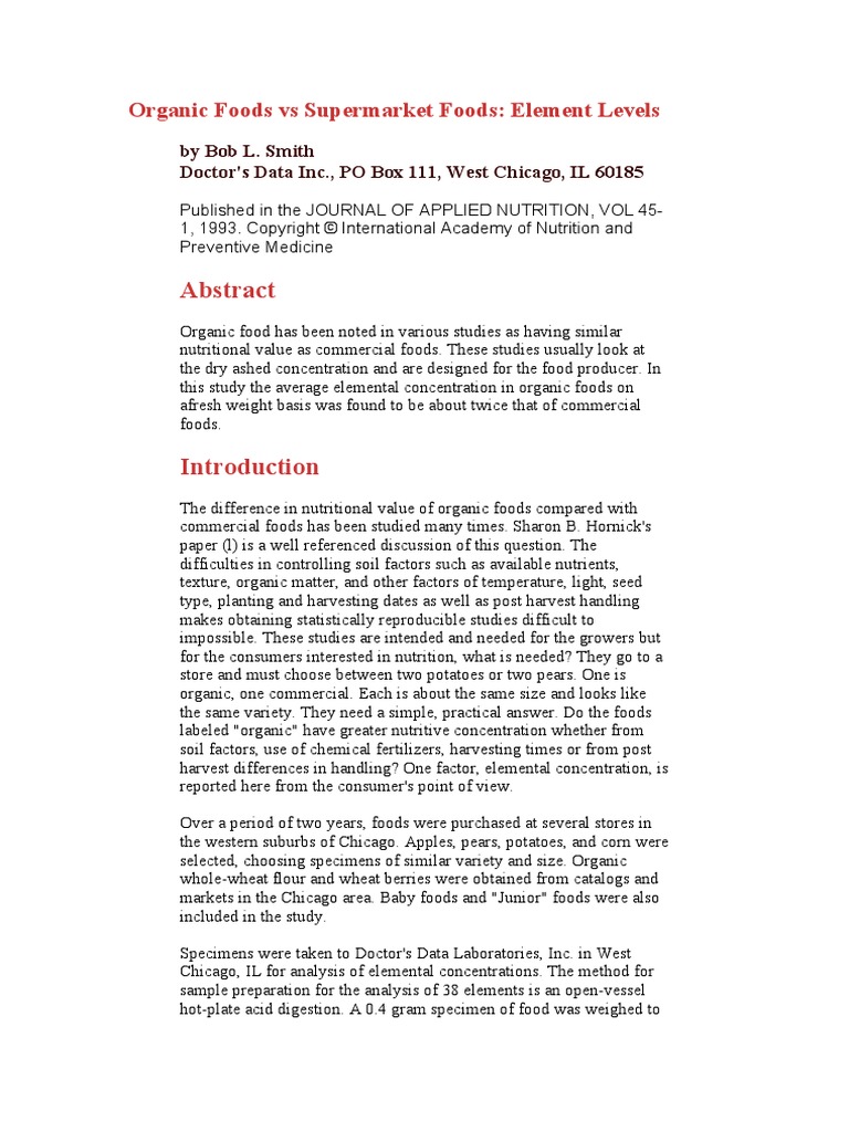 Organic Foods Vs Supermarket Foods Element Levels | PDF | Foods ...
