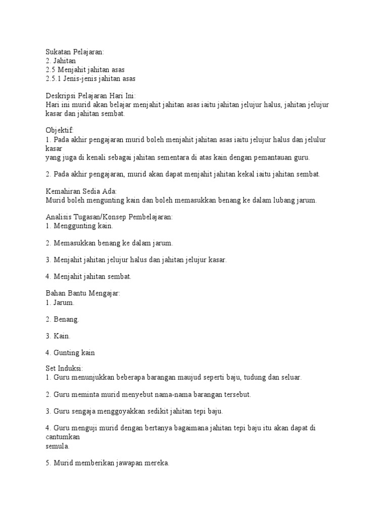Contoh RPH Jahitan | PDF