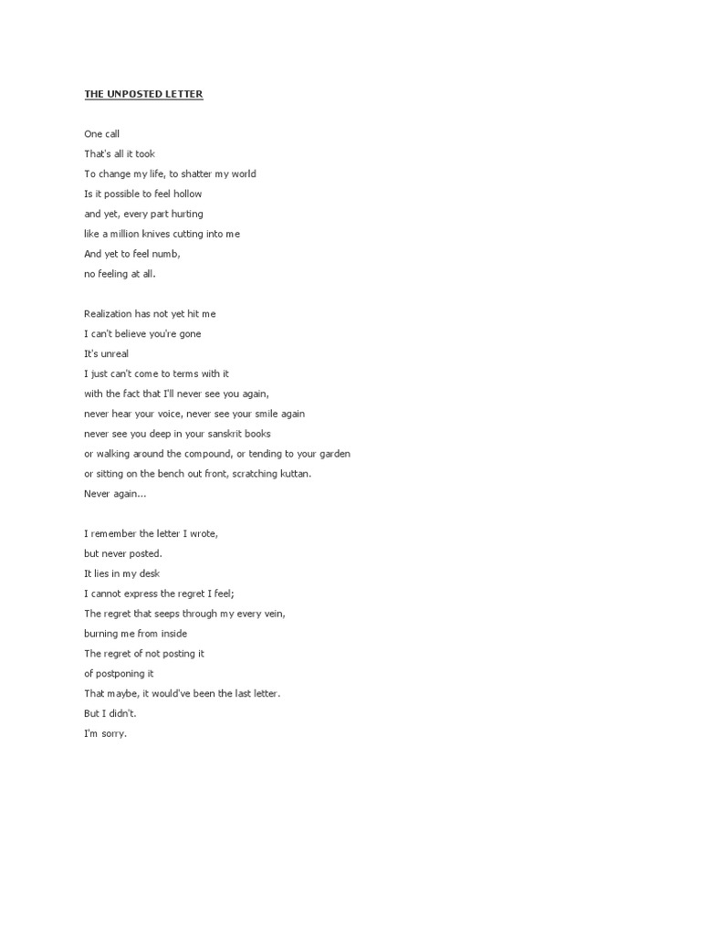 Regret of the Unposted Letter | PDF | Poetry