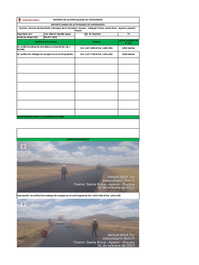 Reporte Diario de Obra 30.OCT.2021 | PDF