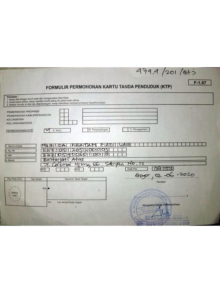 Formulir KTP Baru Nurida | PDF