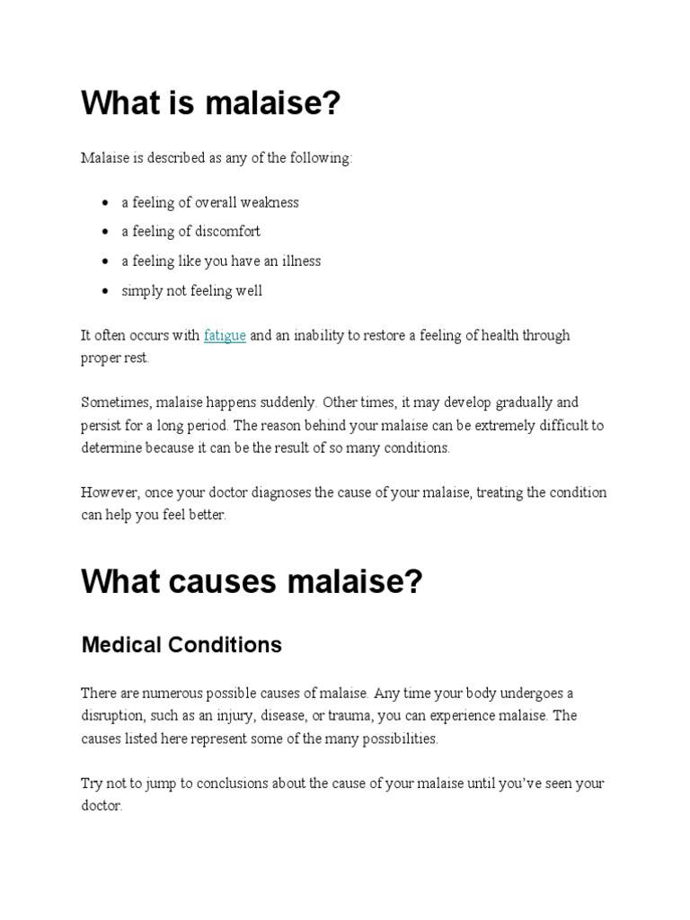 What Is Malaise?: Medical Conditions | PDF | Arthritis | Chronic Condition