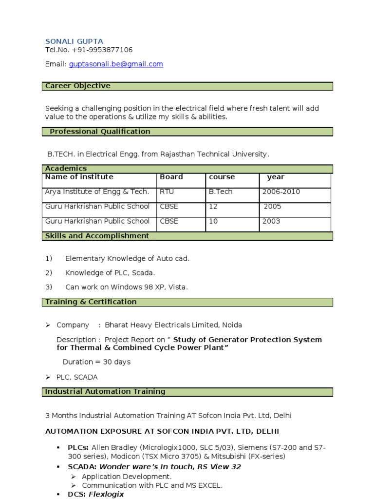 Sonali Resume) | PDF | Programmable Logic Controller | Scada
