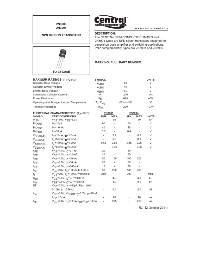 2N3903 2N3904 NPN Silicon Transistor Description | PDF | Bipolar ...
