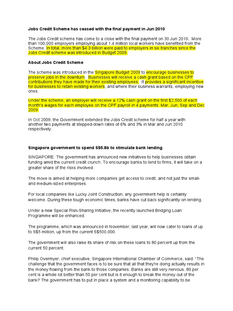 Jobs Credit Scheme Has Ceased With The Final Payment in Jun 2010 | PDF ...