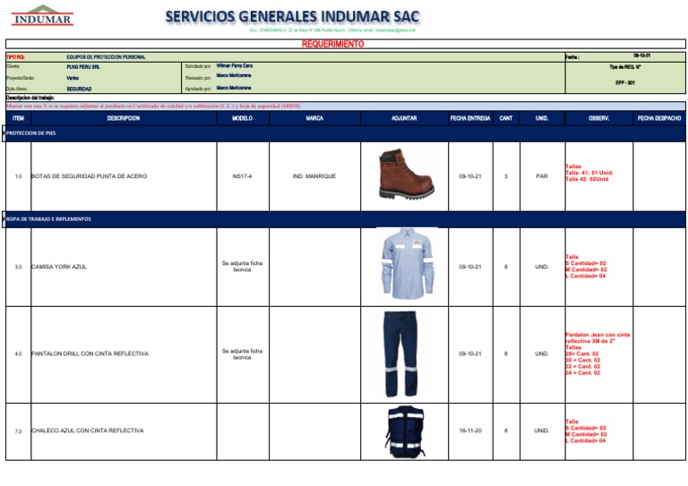 Requerimiento EPP-001 Renovacion de Uniformes y Zapatos de Seguridad Staff | PDF