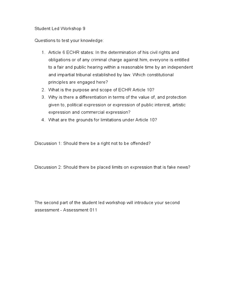 Student Led Workshop 9 | PDF | Law