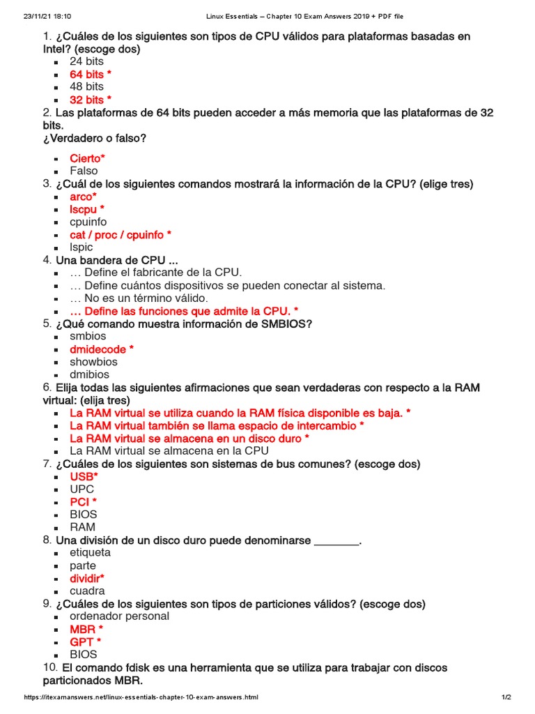 Linux Essentials - Chapter 10 Exam Answers 2019 + PDF | PDF | Memoria de acceso aleatorio ...