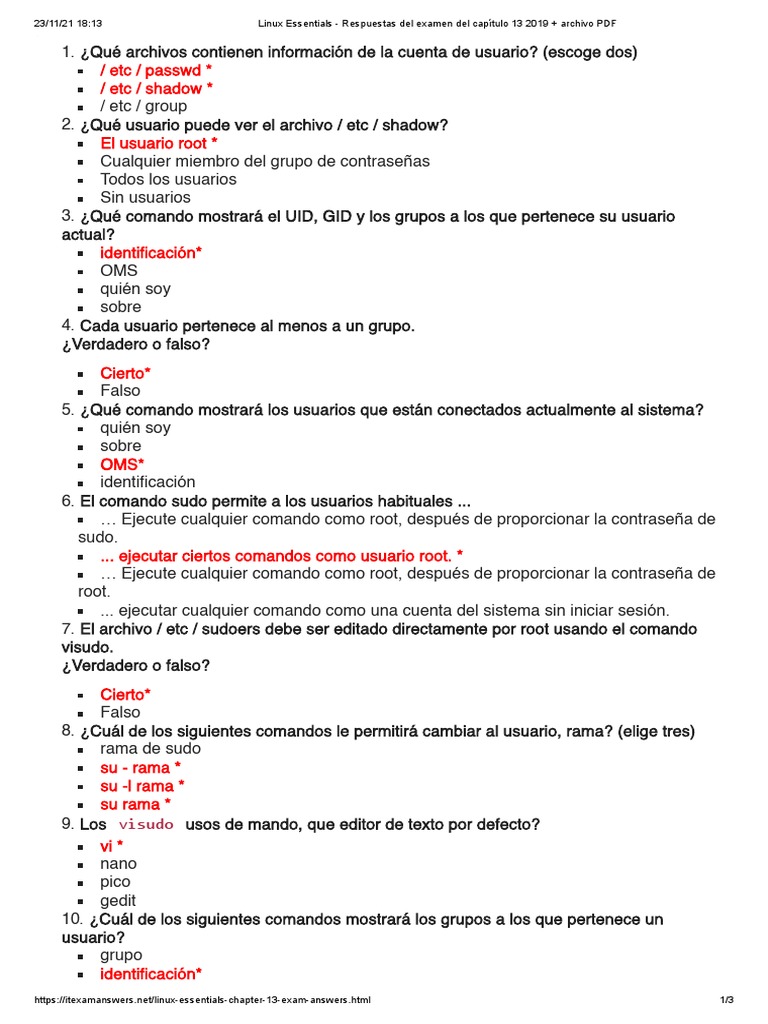 Linux Essentials - Respuestas Del Examen Del Capítulo 13 2019 + Archivo PDF | PDF | Archivo de ...