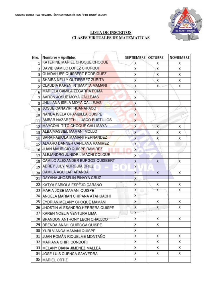 Inscritos Clases Vituales de Matematicas | PDF