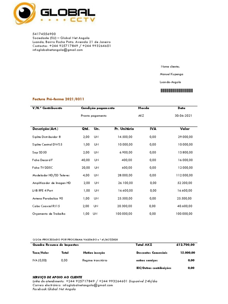 Factura Global Net Angola Sistema TV | PDF | Business | Pagamentos