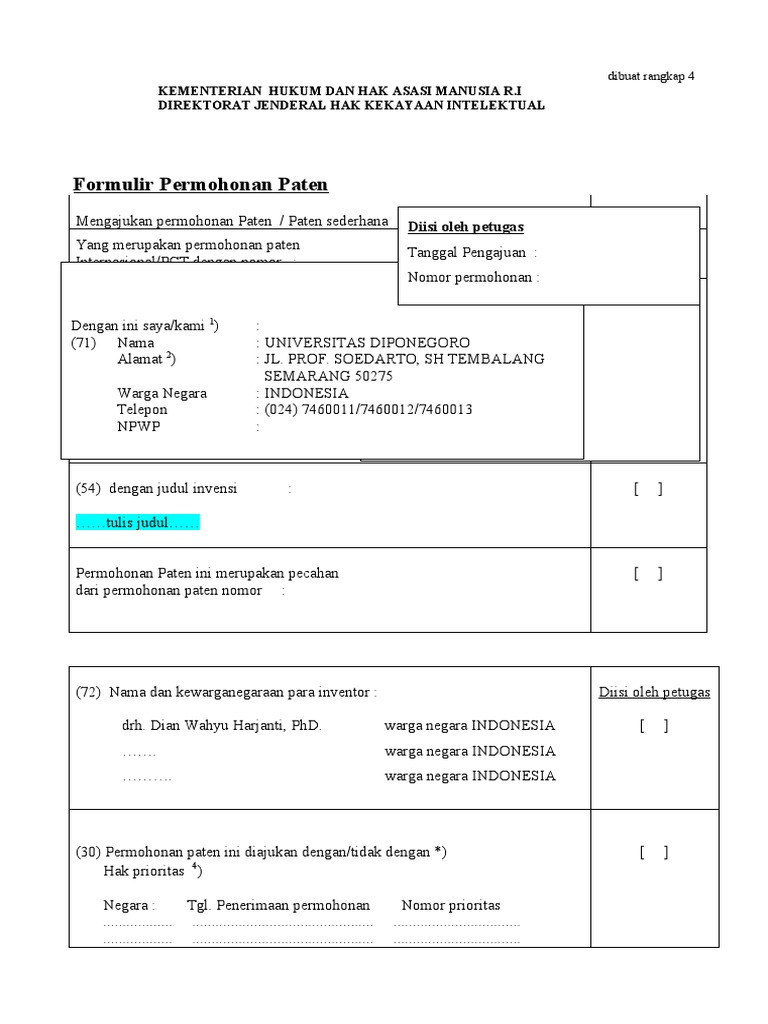 Form Daftar PATEN | PDF
