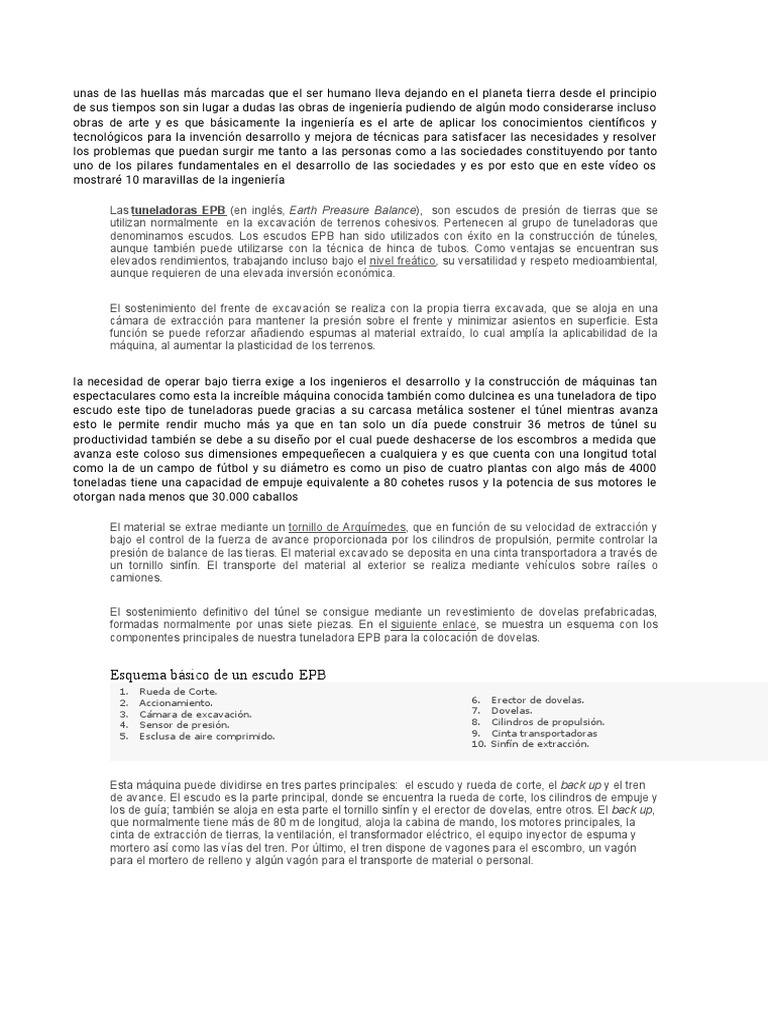 Tuneladoras EPB: Esquema Básico de Un Escudo EPB | PDF | Ingeniería