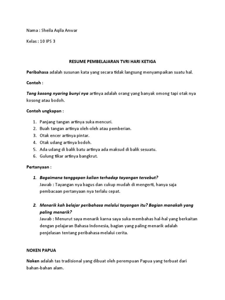 Tugas Resume TVRI Ketiga - Sheila Aqila Anwar (10 IPS 3) | PDF