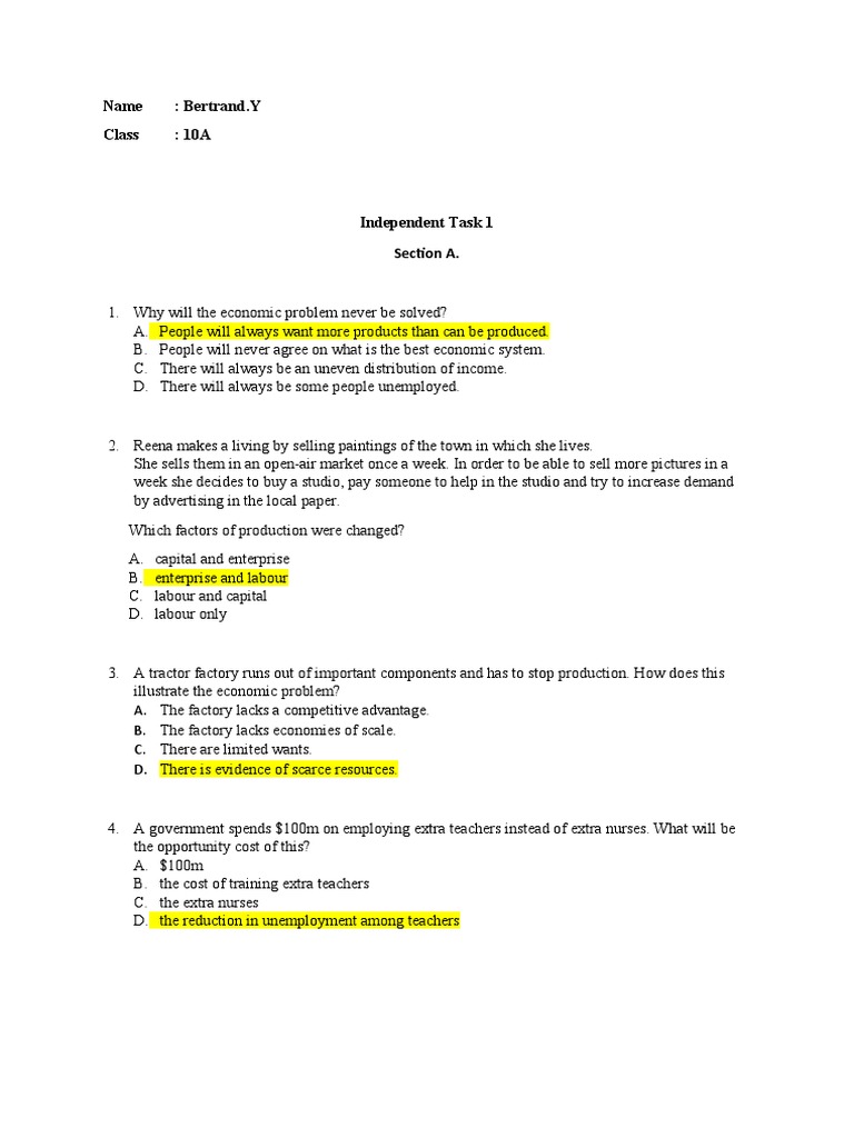 Business Form: Q&A on Economics Concepts | PDF | Labour Economics ...