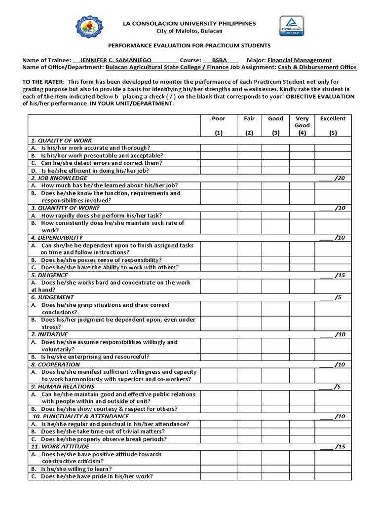 Practicum Student Evaluation Form | PDF | Performance Appraisal | Behavioural Sciences