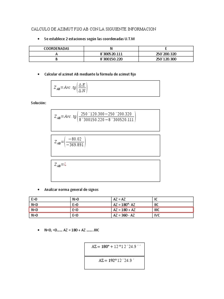 Cálculo de Azimut Fijo AB | PDF