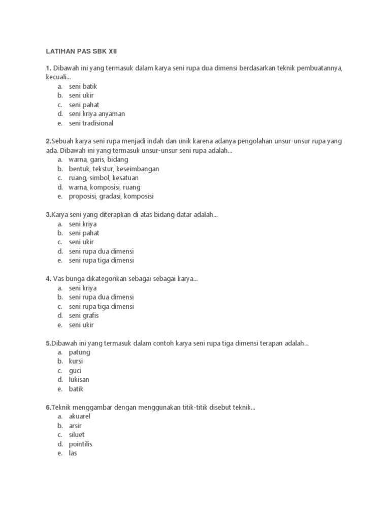 Latihan Pas SBK Xii | PDF