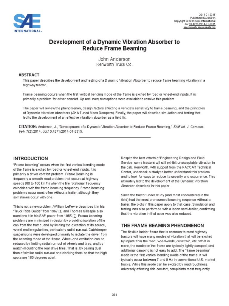Development of A Dynamic Vibration Absorber To Reduce Frame Beaming ...