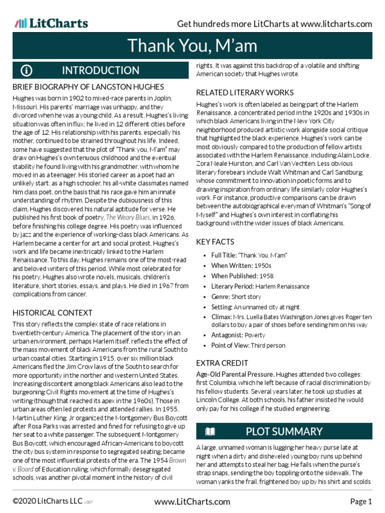 Thank You Mam LitChart | PDF | Harlem Renaissance | Rosa Parks