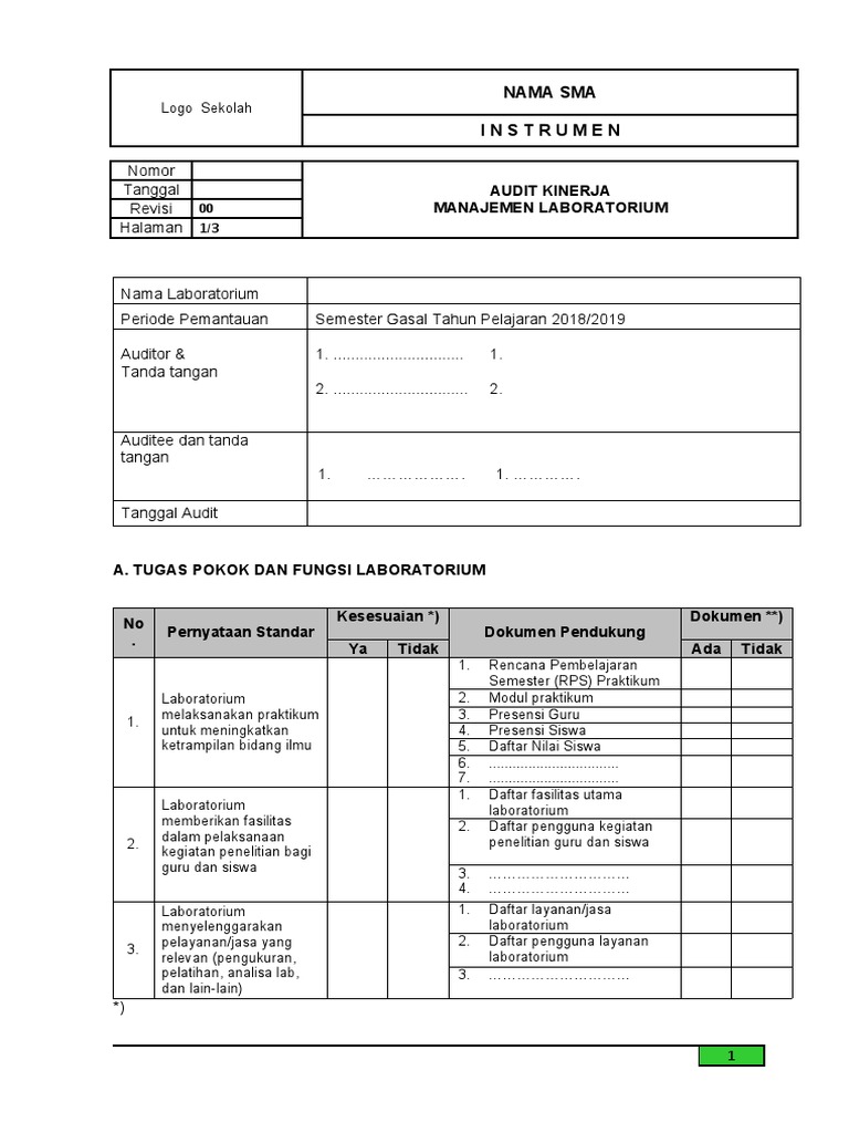 Instrumen AUDIT LAB | PDF