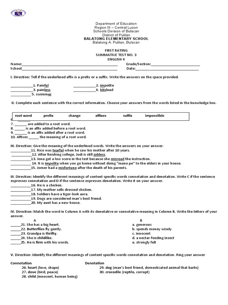 English Summative Test 3 | PDF | Linguistics | Grammar