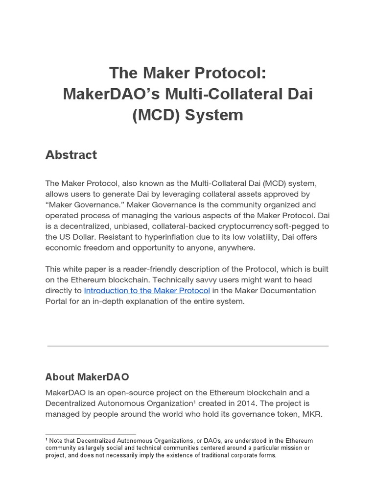 White Paper - The Maker Protocol - MakerDAO's Multi-Collateral Dai (MCD) System-FINAL - 021720 ...