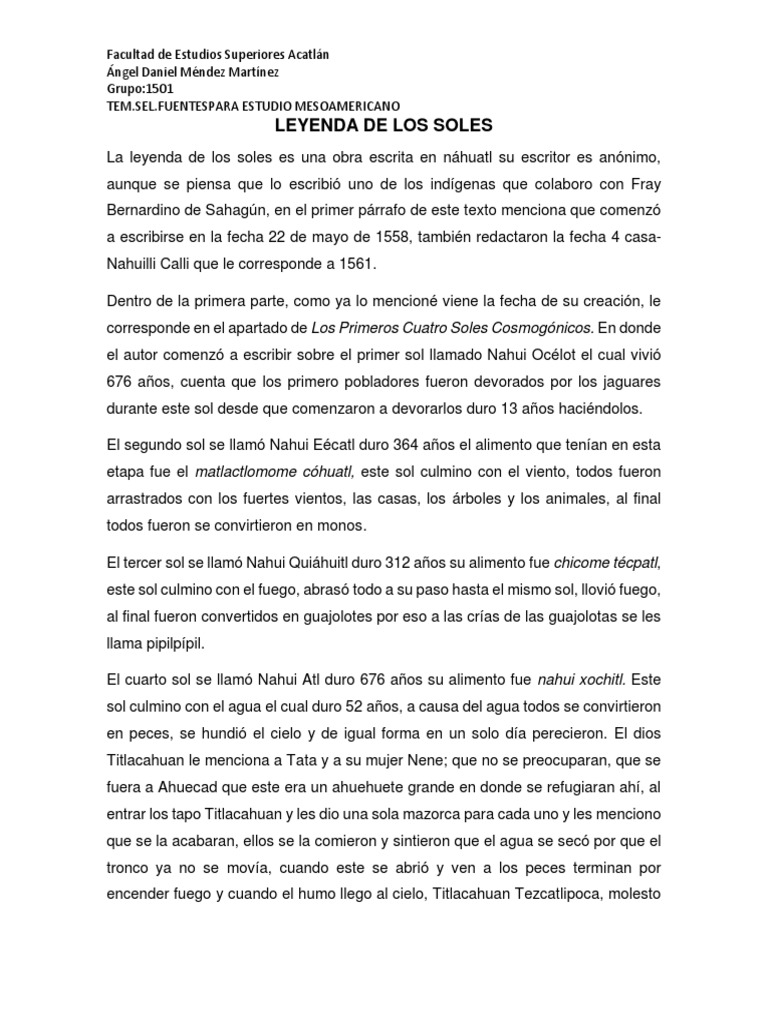 Leyenda de Los Soles | PDF | Cultura de las Americas | Politeísmo