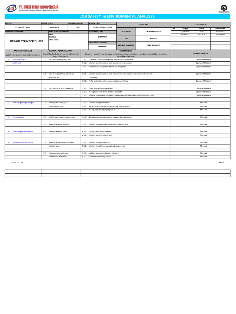 JSEA-DT-0002-PLT-2016 Repair Cylinder Dump | PDF | Teknologi & Rekayasa