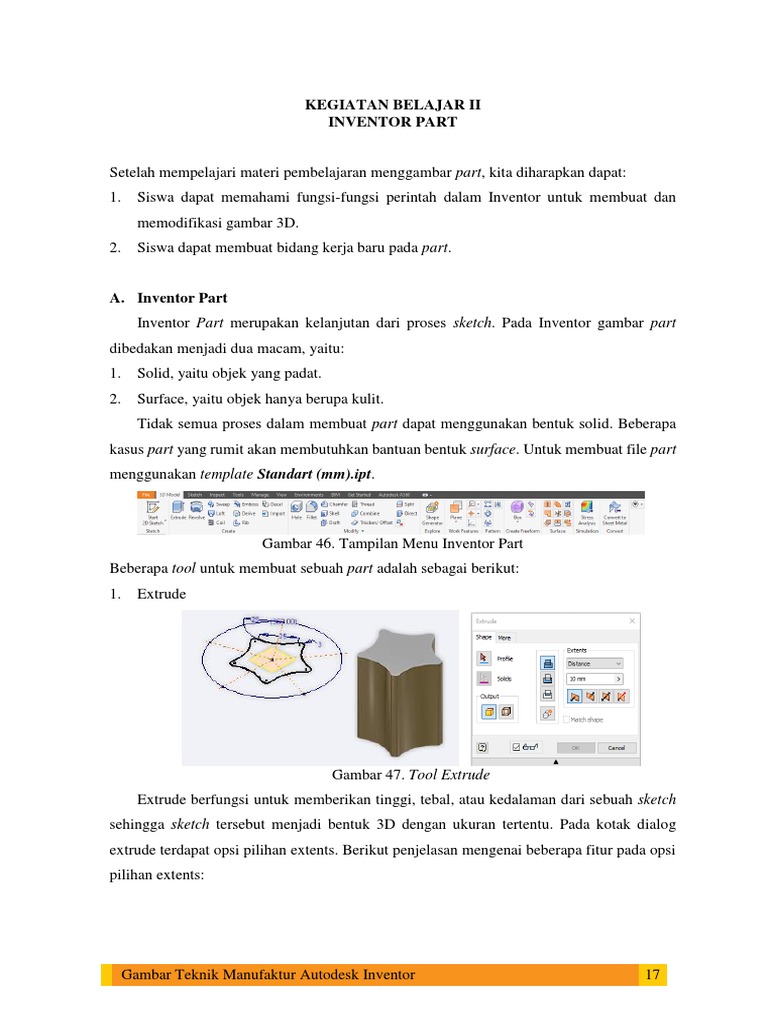 Materi-3 Inventor Part Extrude-Revolve-Hole-Chamfer-Fillet-Coil | PDF
