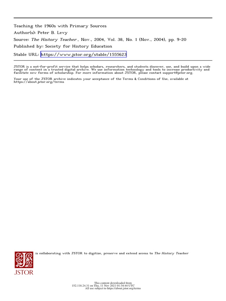 Teaching The 1960s With Primary Sources | PDF | Teachers | Primary Sources