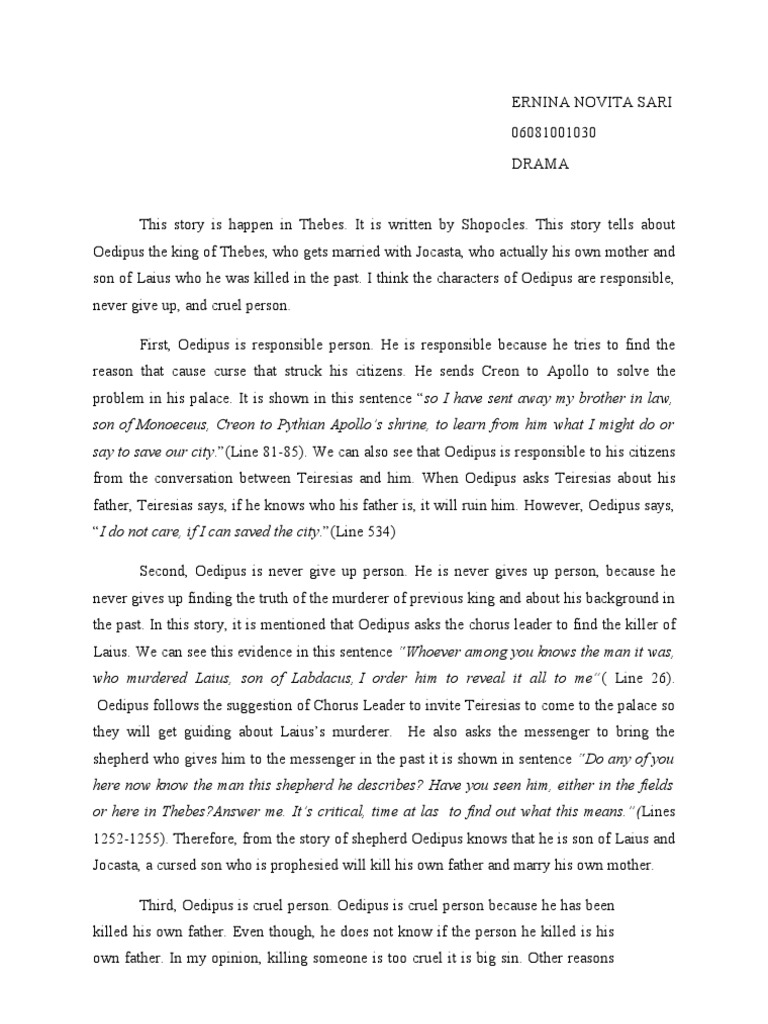 Character Analysis Oedipus | PDF | Oedipus | Boeotian Mythology