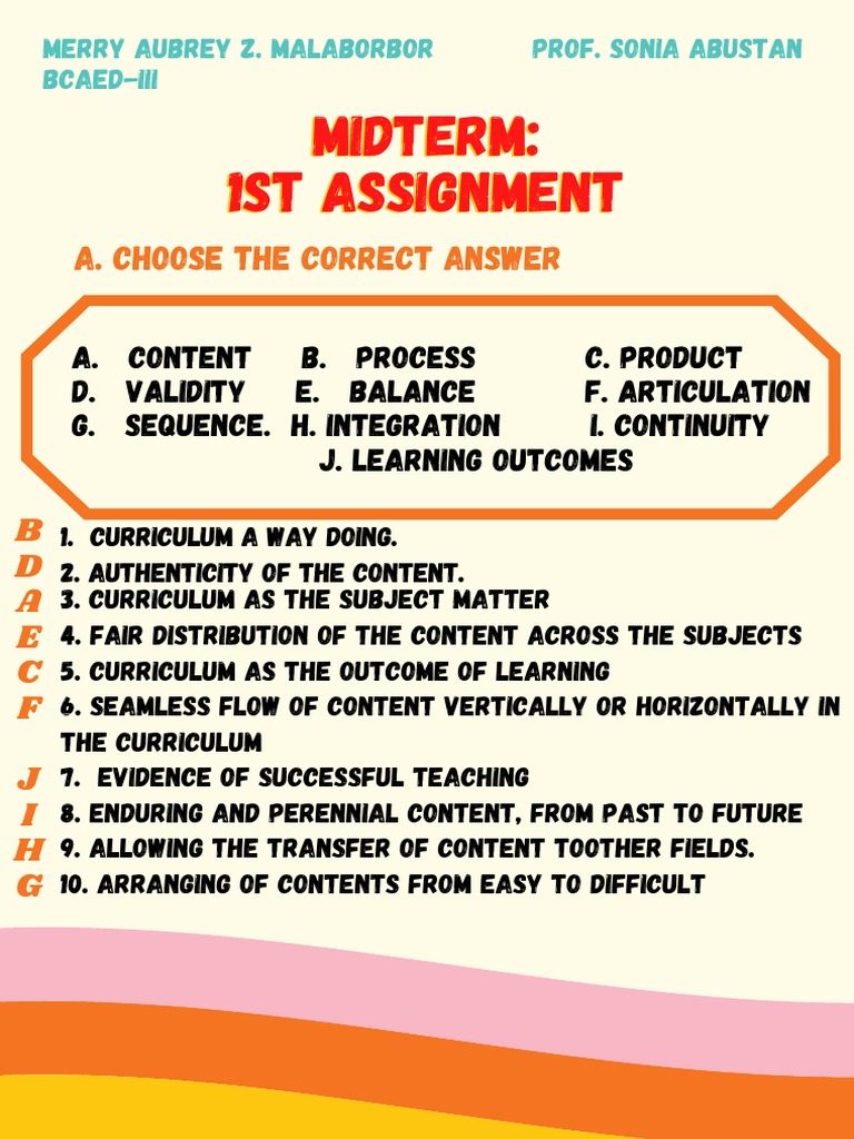 Midterm: 1St Assignment | PDF | Curriculum | Learning