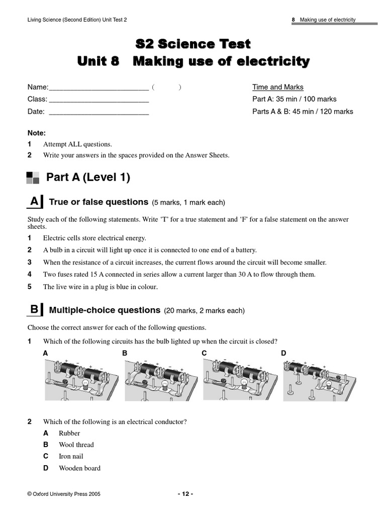 Part A (Level 1) A: True or False Questions | PDF | Fuse (Electrical ...