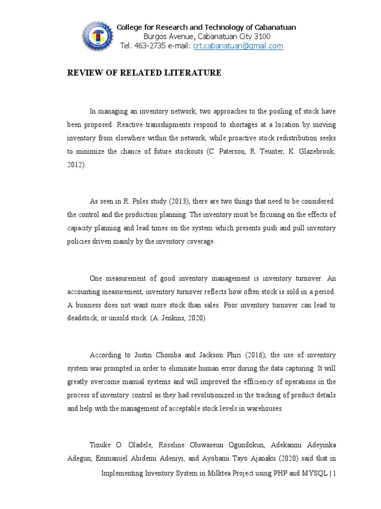 Review Related Literature (0115) | PDF | Inventory | System