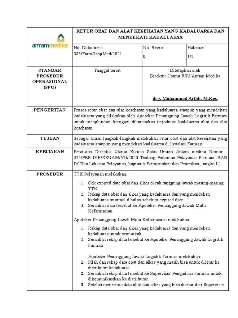 Spo Retur Obat Alkes Ed | PDF