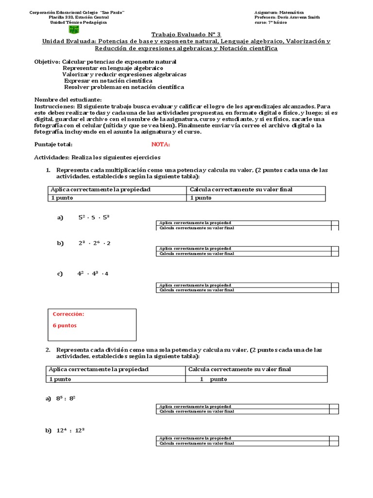 Tv3 Matematica 7°B | PDF | Exponenciación | Fórmula