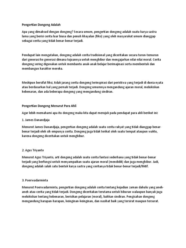 Pengertian dan Ciri-Ciri Dongeng | PDF | Filsafat | Fiksi Umum