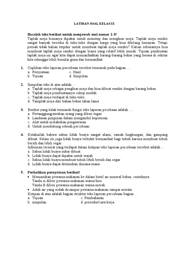 Latihan Soal Kelas Ix | PDF