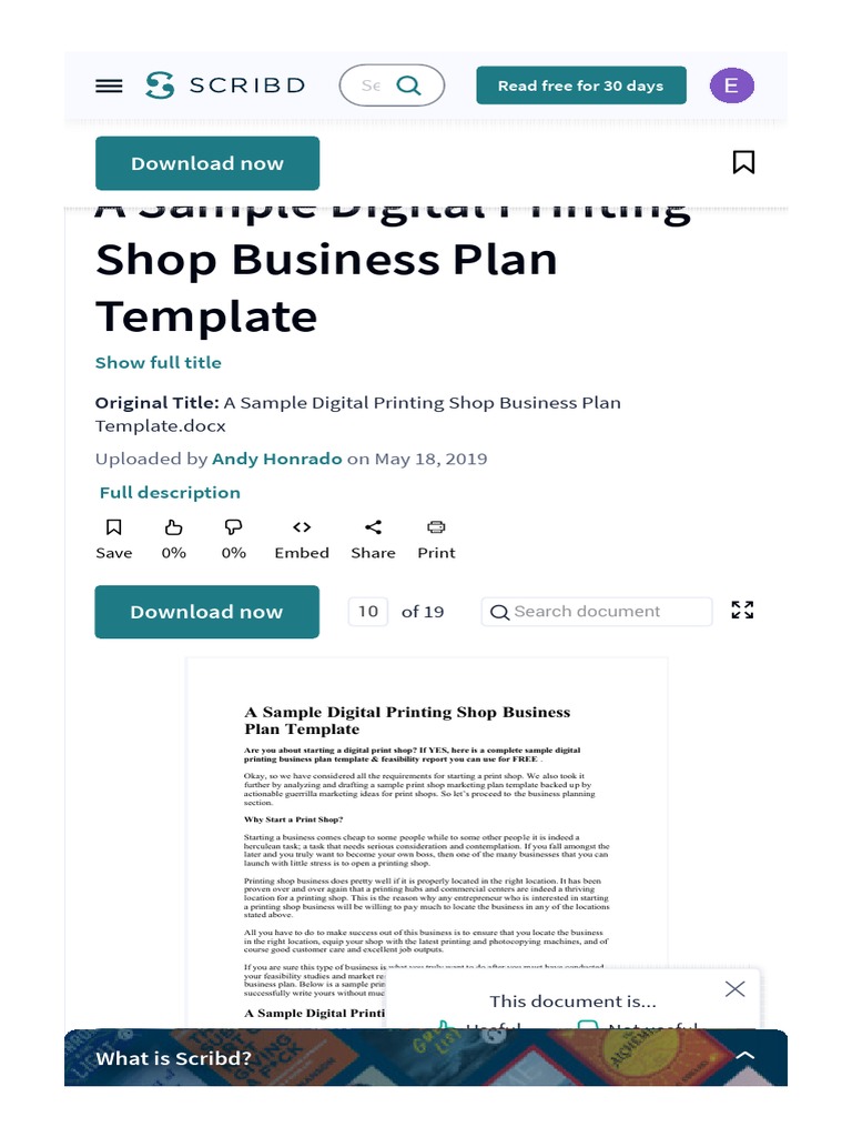 A Sample Digital Printing Shop Business Plan Template | PDF | Strategic ...