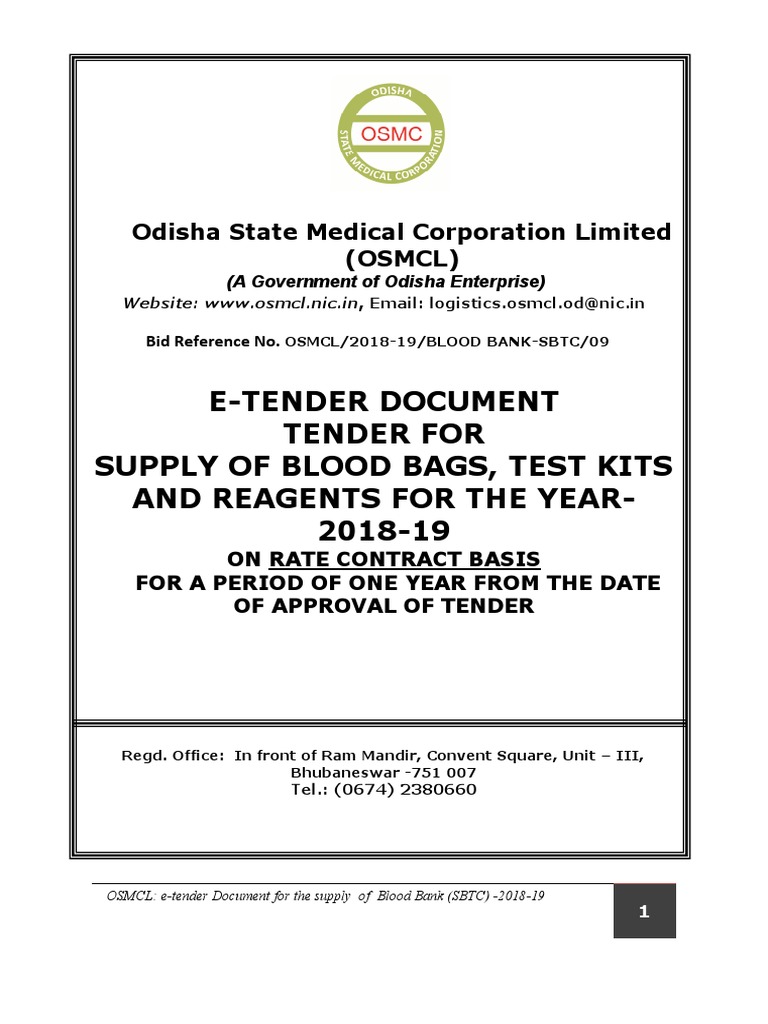 E-Tender Document Tender For Supply of Blood Bags, Test Kits and ...