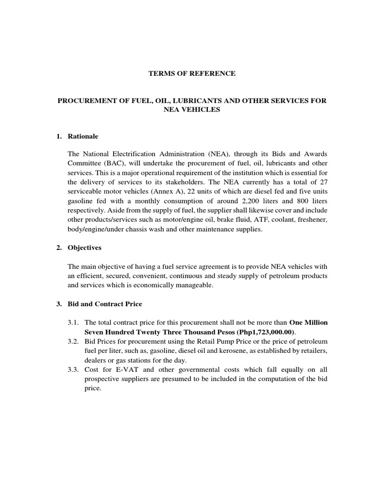 Terms of Reference For Fuel | PDF | Receipt | Gasoline
