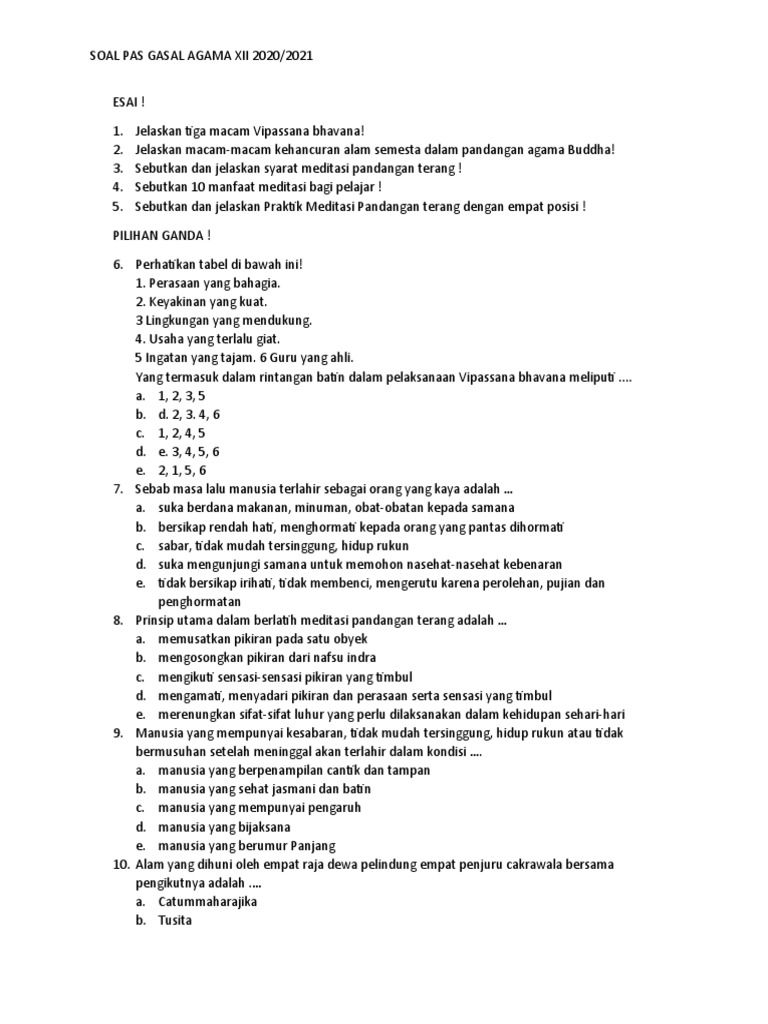 Pts Gasal Agama Buddha Xii 2021 | PDF