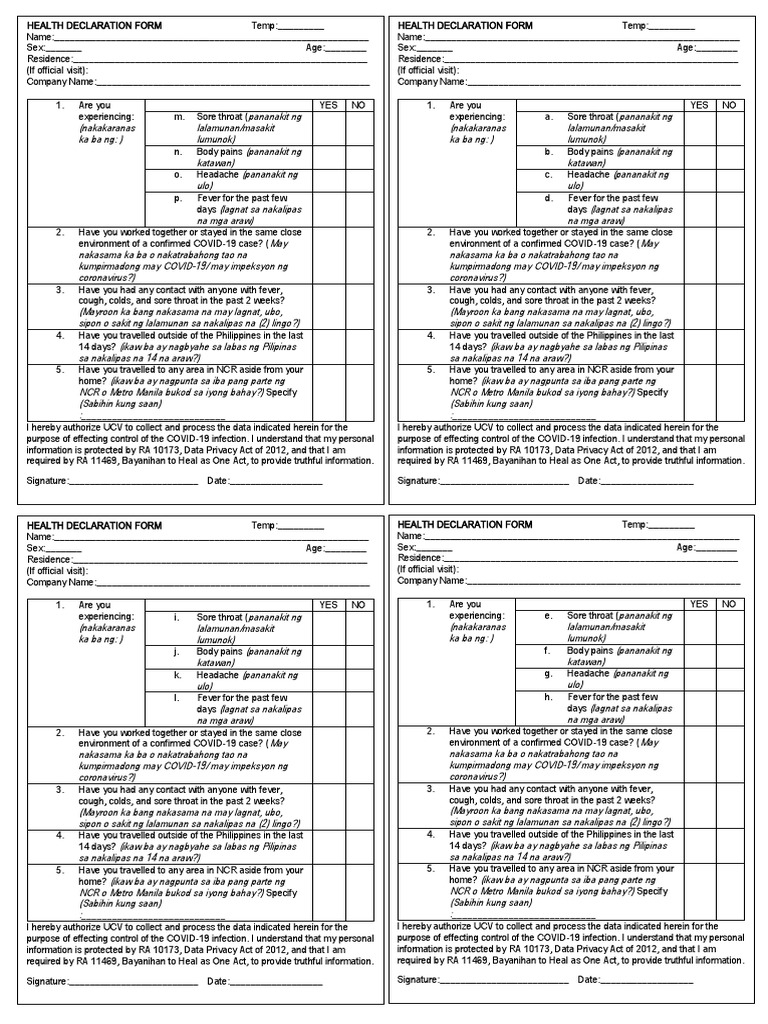 Malaysia Health Declaration Form | PDF | Metro Manila | Common Cold