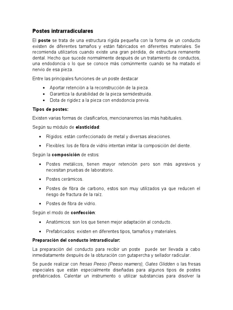 Postes intrarradiculares en endodoncia | PDF | Lentes | Polímeros